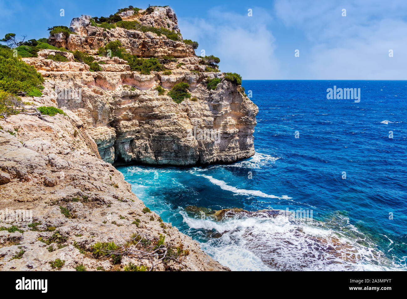 Panorama of beautiful beach and bay with turquoise sea water, Cala des ...