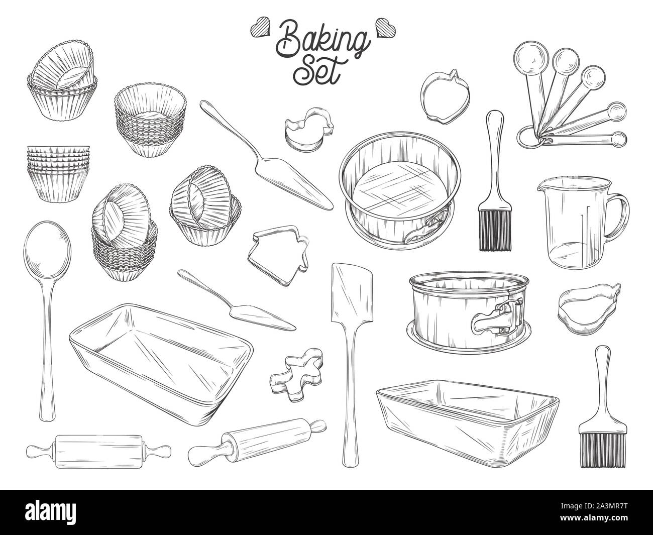 Set of dishes for baking. Baking stuff Vector illustration in sketch ...