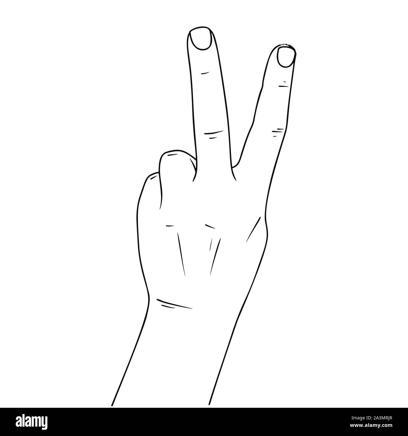 Hand sign victory or peace and scissors. Vector illustration in sketch ...