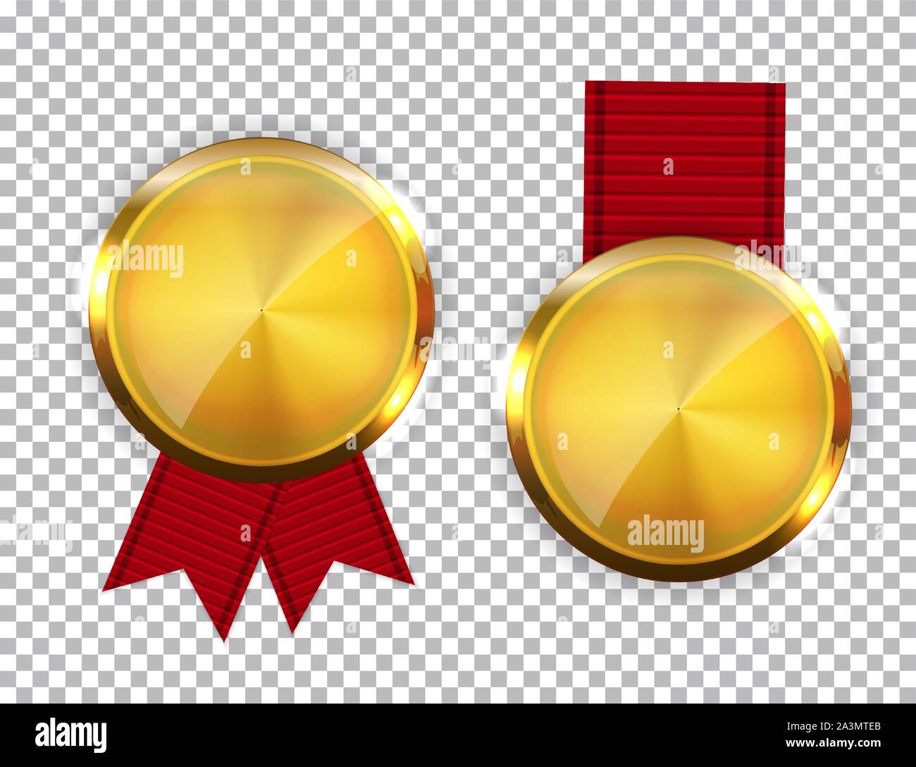Champion Gold Medal with Red Ribbon. Icon Sign of First Place Isolated ...