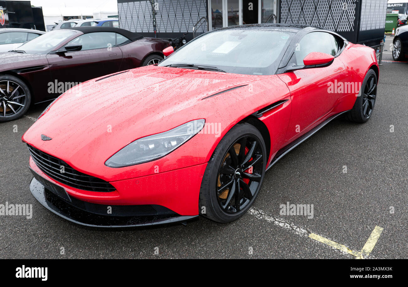 Three-quarters front view of a Red, Aston Martin DB11 Coupe, on Display ...