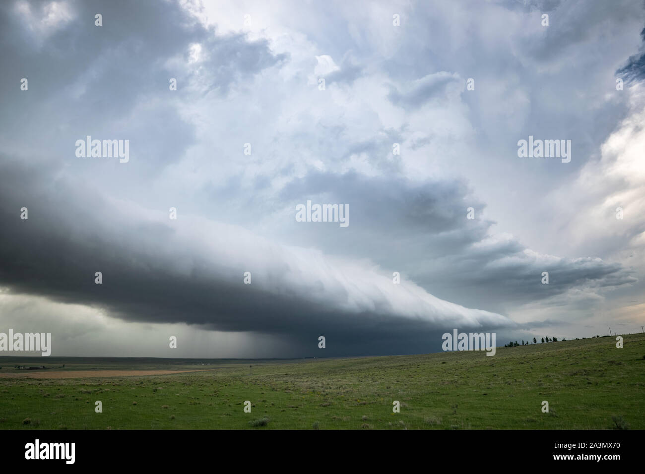 Line of severe thunderstorms with shelf cloud over the plains of east ...