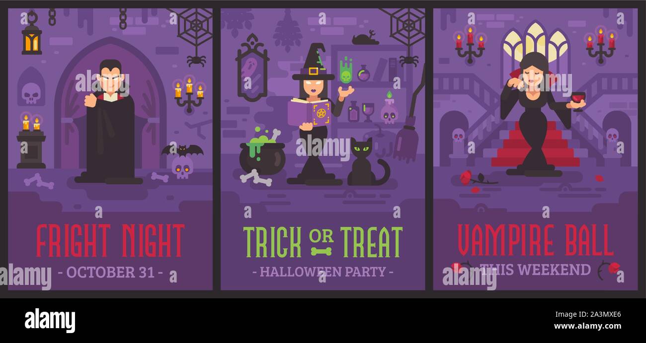Halloween posters with vampires and witches Stock Vector Image & Art ...