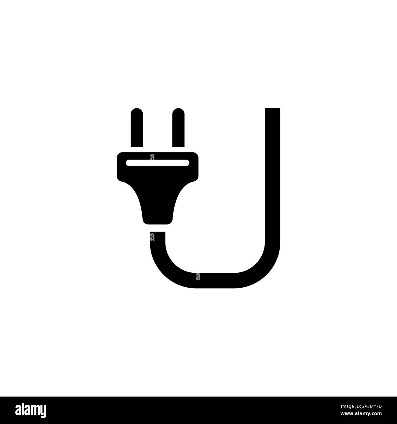 Electric Plug Cable. Flat Vector Icon illustration. Simple black symbol ...