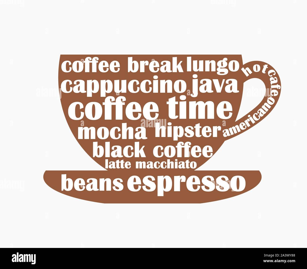 Coffee cup shape with coffee words text. Hipster graphic design ...