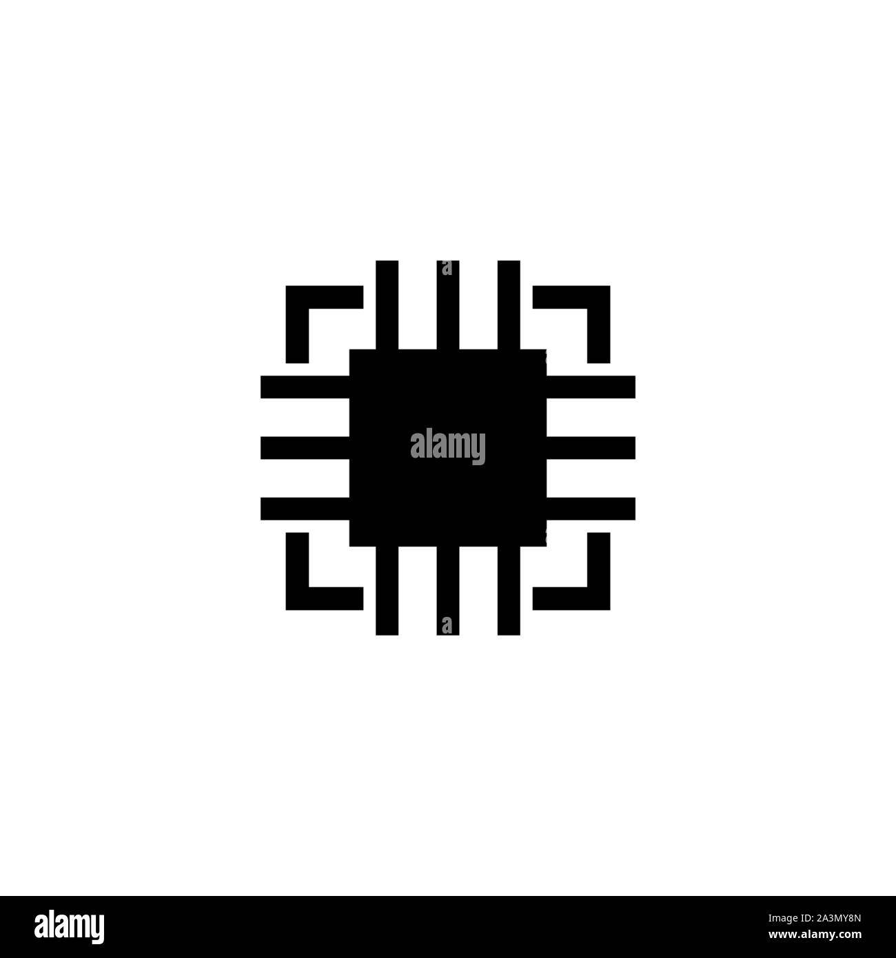Silicon Microchip, Computer Chip. Flat Vector Icon illustration. Simple black symbol on white ...