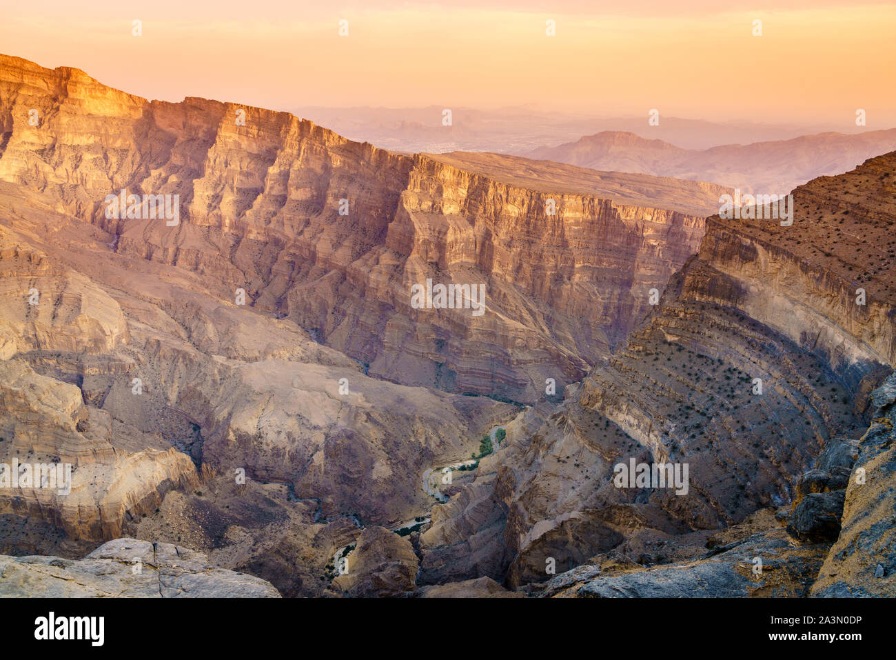 Scenic view of Wadi Ghul aka Grand Canyon of Arabia in Jebel Shams ...