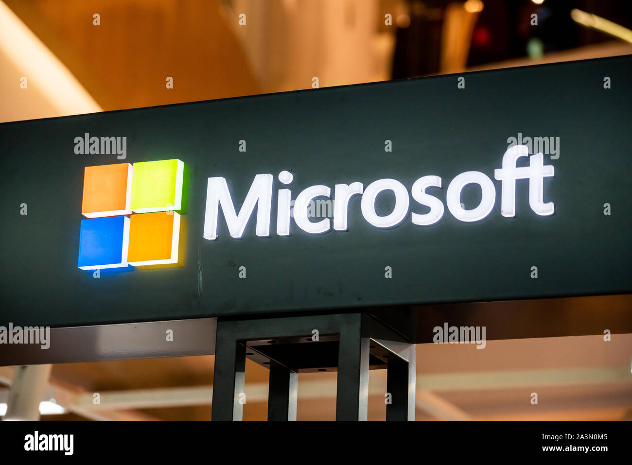 American multinational technology company, Microsoft logo seen in ...