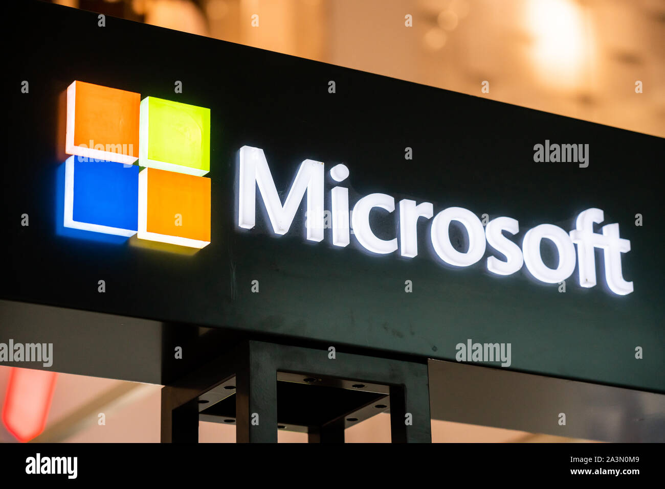 American multinational technology company, Microsoft logo seen in ...