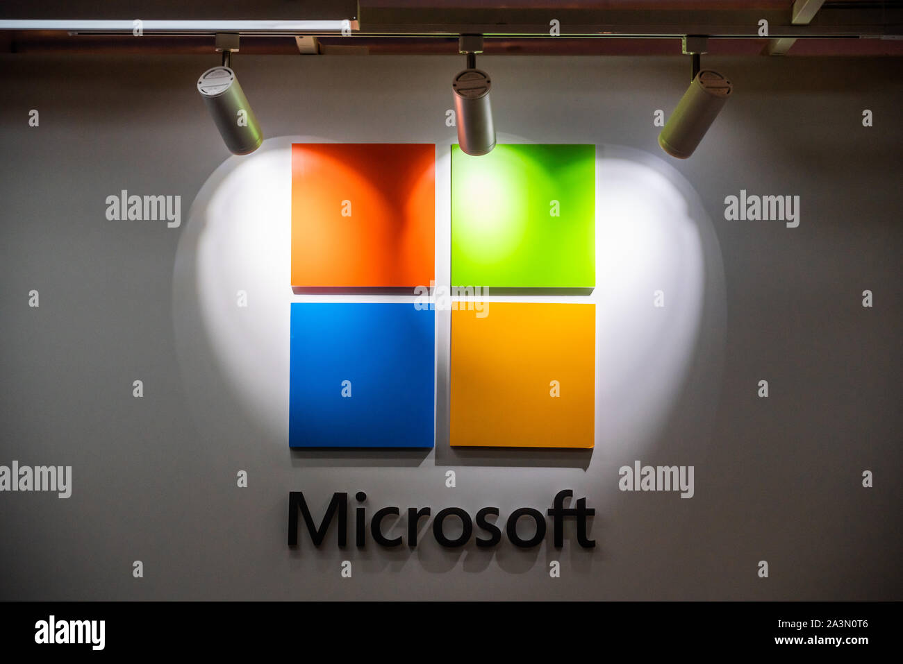 American multinational technology company, Microsoft logo seen in ...
