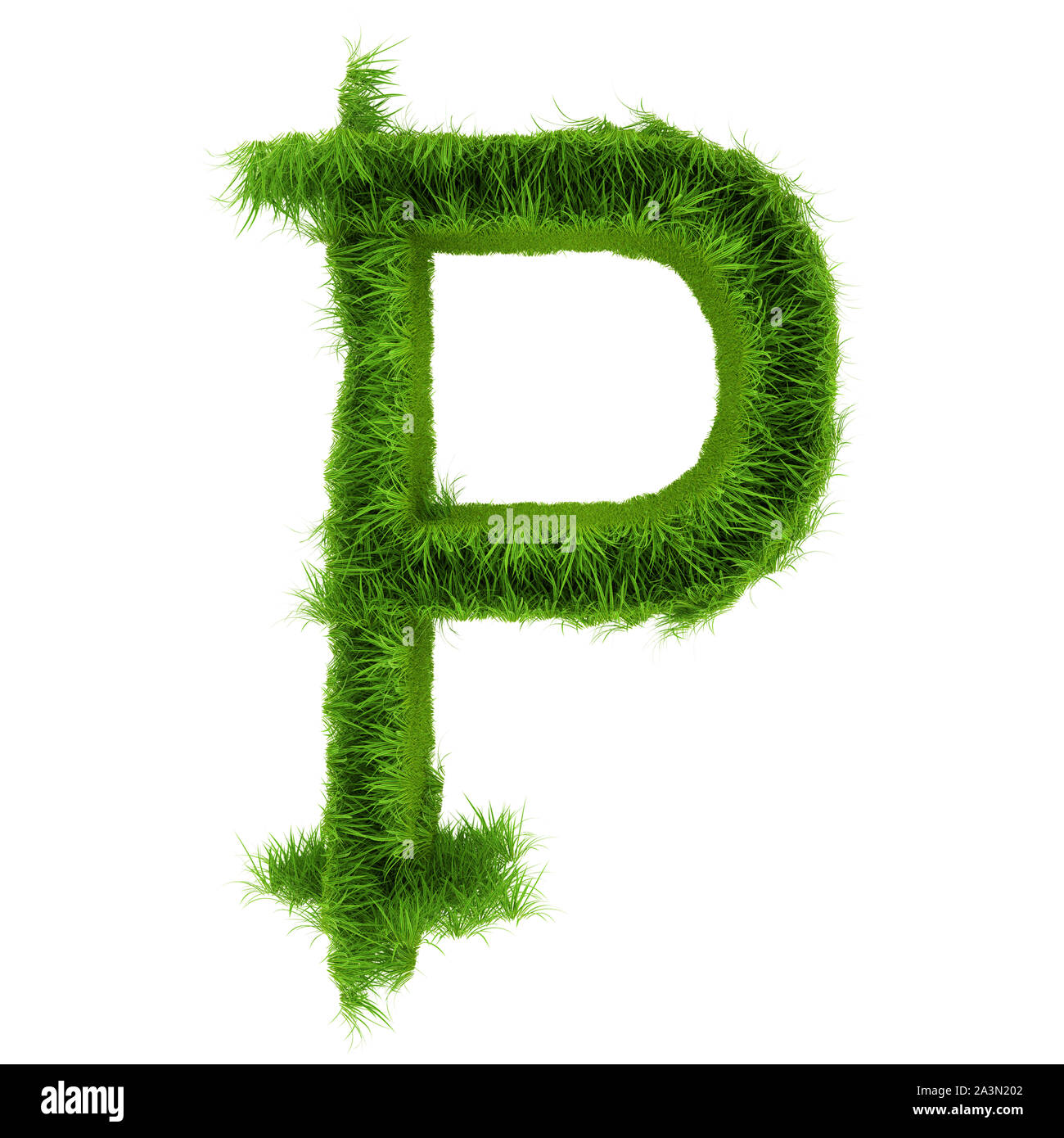 Letter P made of green grass isolated on white. 3d rendering Stock ...