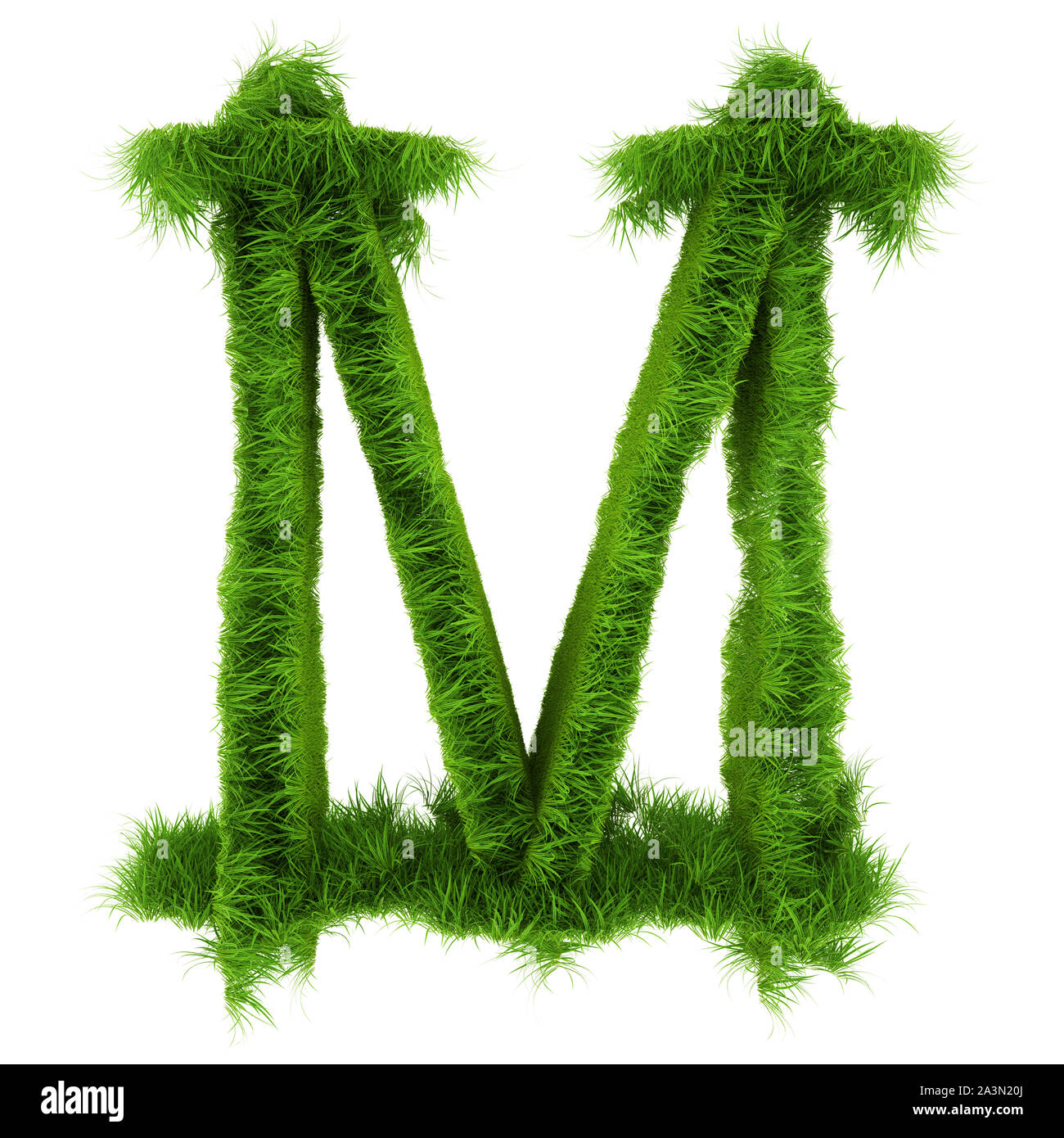 Letter M made of green grass isolated on white. 3d rendering Stock ...