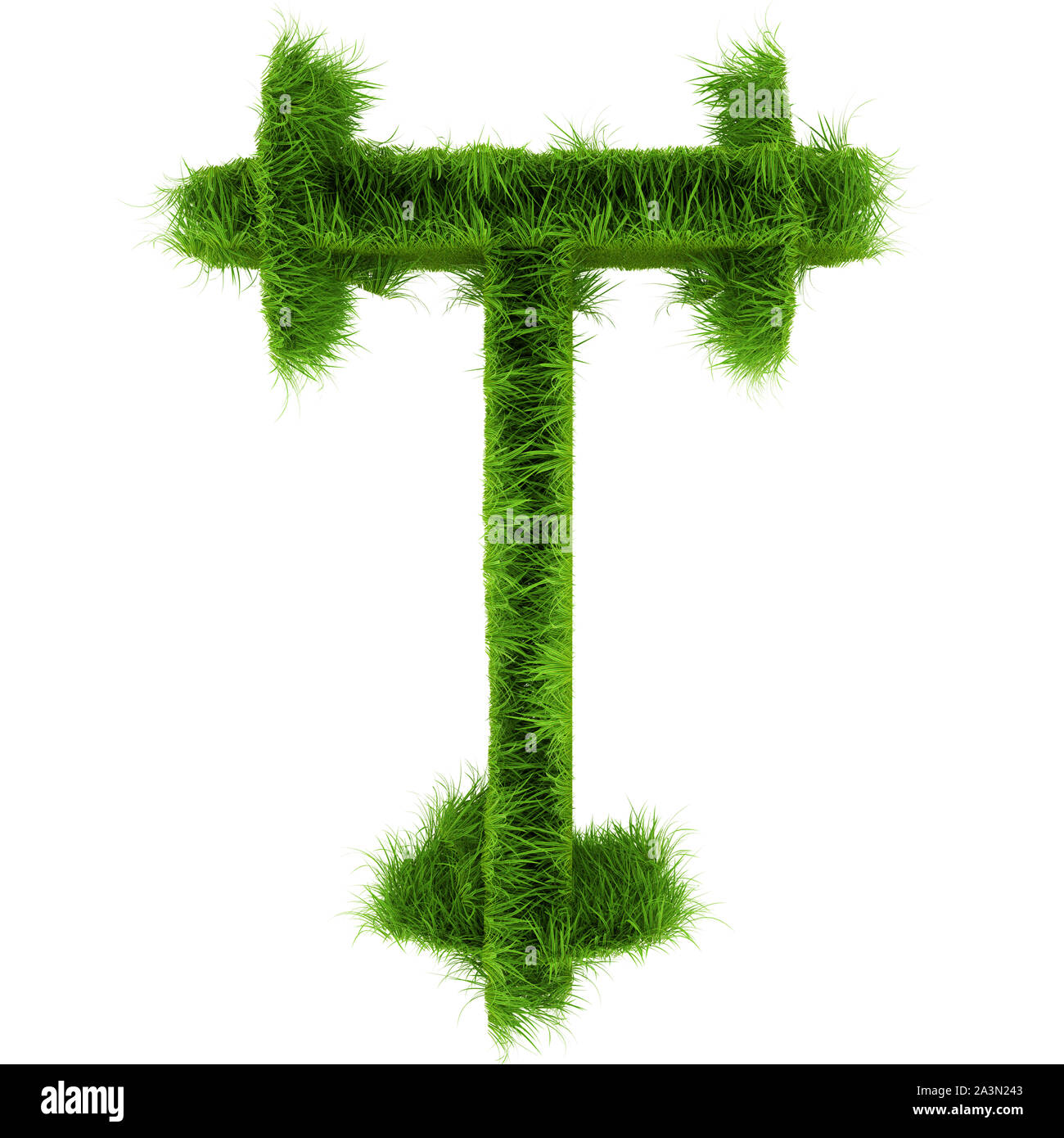 Letter T made of green grass isolated on white. 3d rendering Stock ...