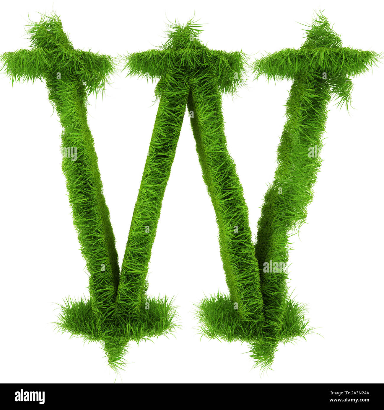 Letter W made of green grass isolated on white. 3d rendering Stock ...