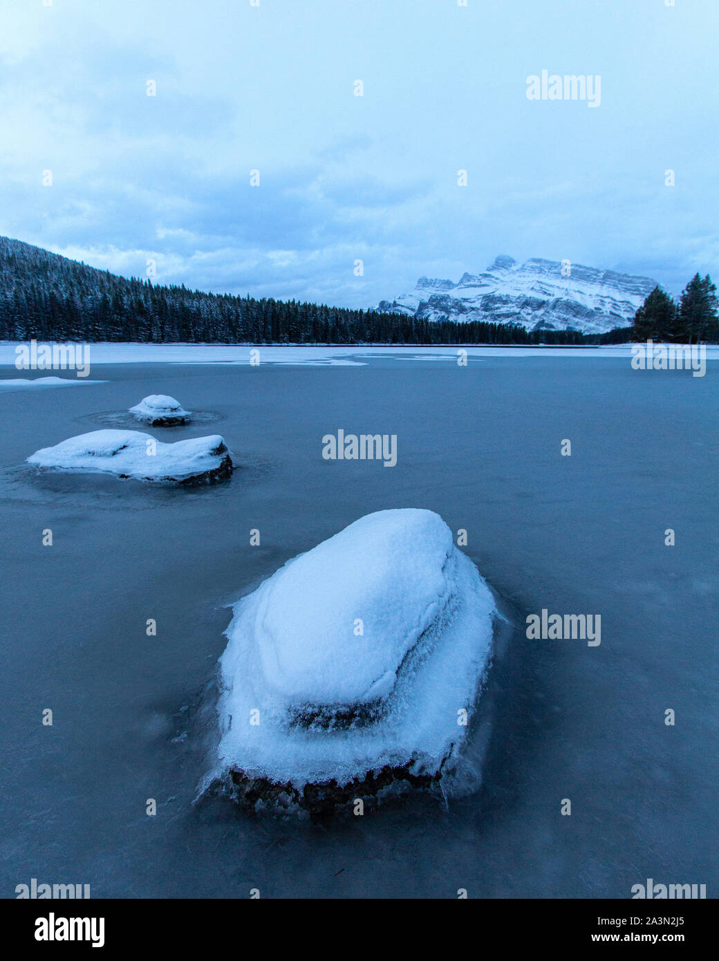 Frozen Winter Lake Banff National Park Blue Hour Stock Photo - Alamy