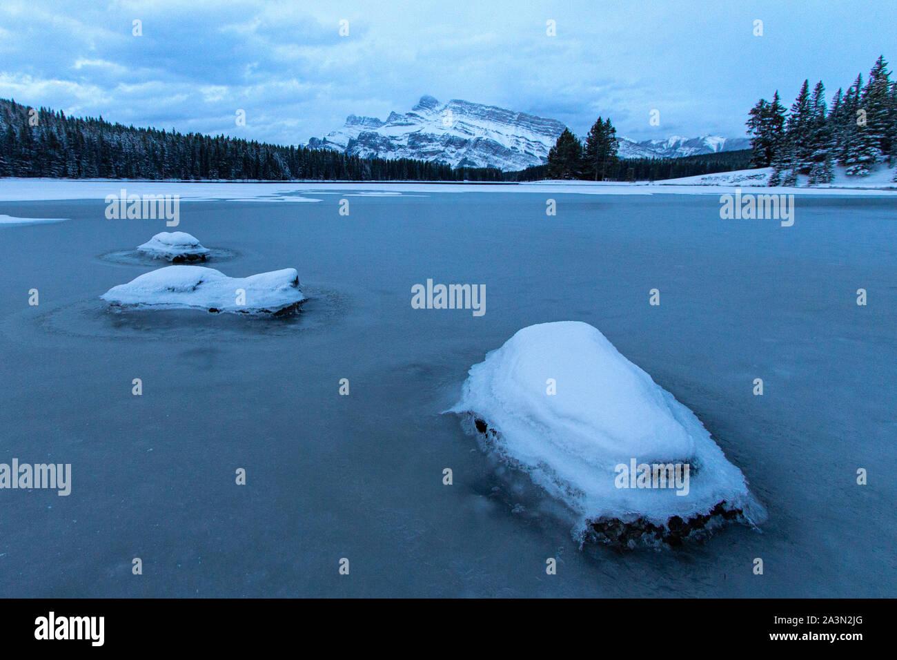 Frozen Winter Lake Banff National Park Blue Hour Stock Photo - Alamy