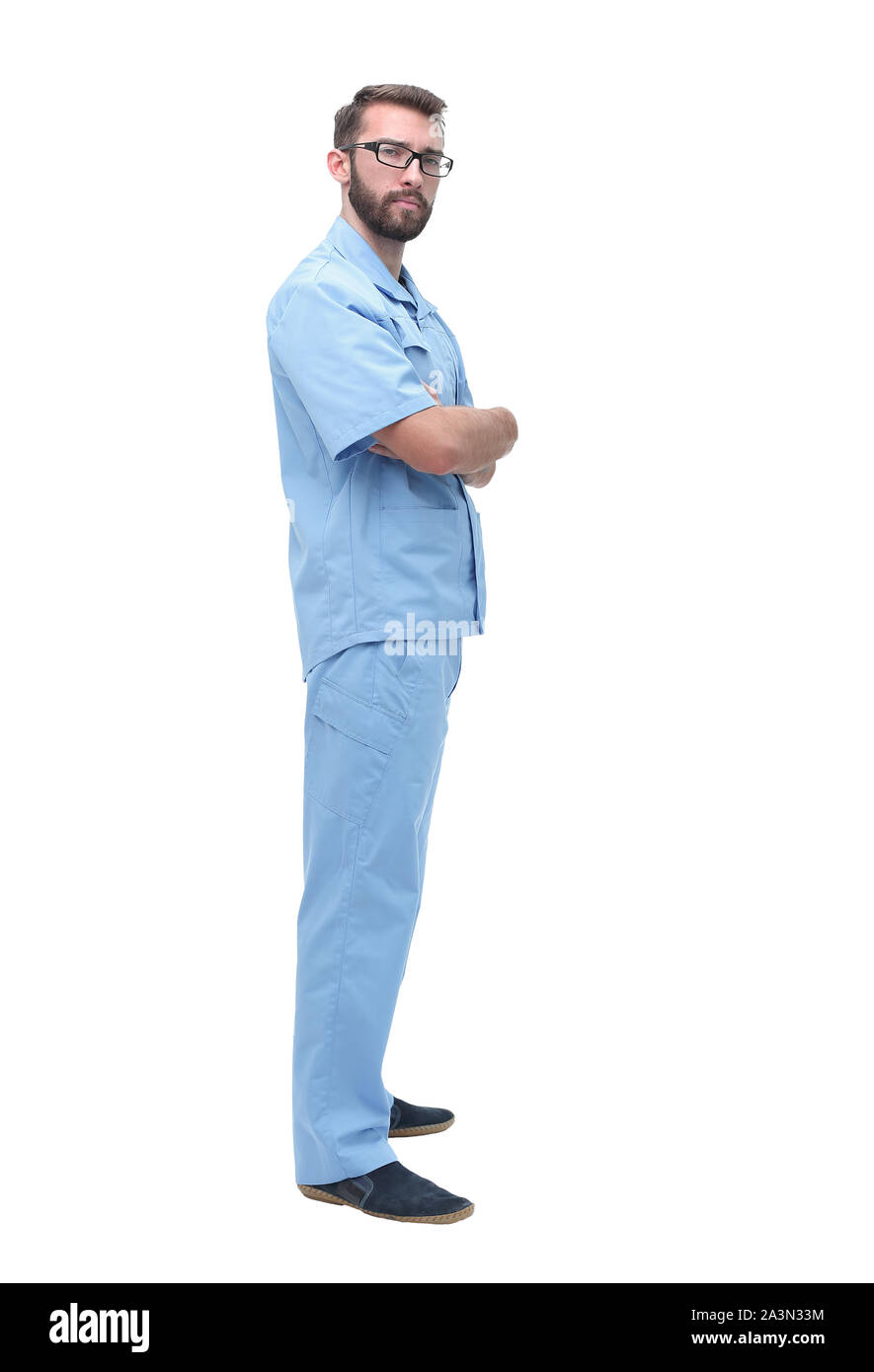 side view. successful male doctor looking at camera. isolated on white ...