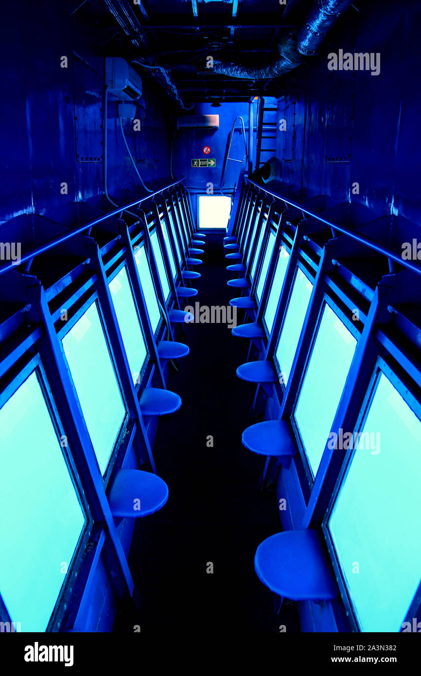 Interior view of a glass bottom boat navigating through the Adriatic ...