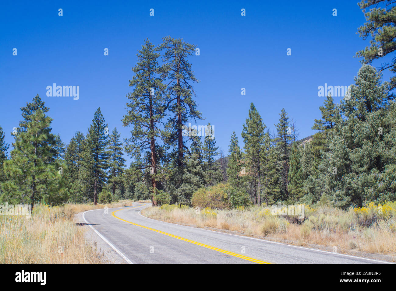 Bending curves in mountain roads in southern California hills Stock ...