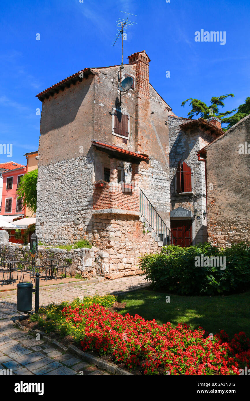 View of a historic house in the center of Poreč, Croatia, next to a ...