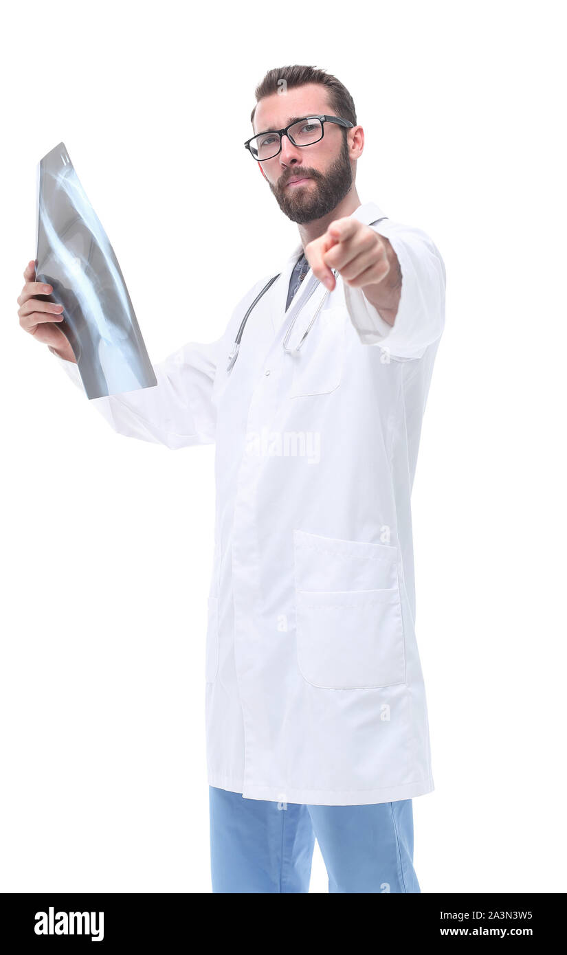 doctor radiologist pointing at you. isolated on white background Stock ...