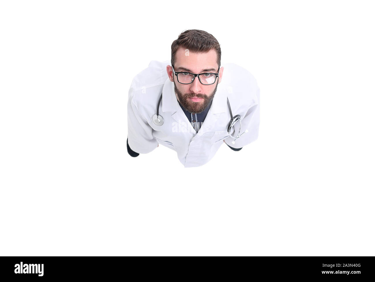top view. man doctor looking carefully ahead. isolated on white ...
