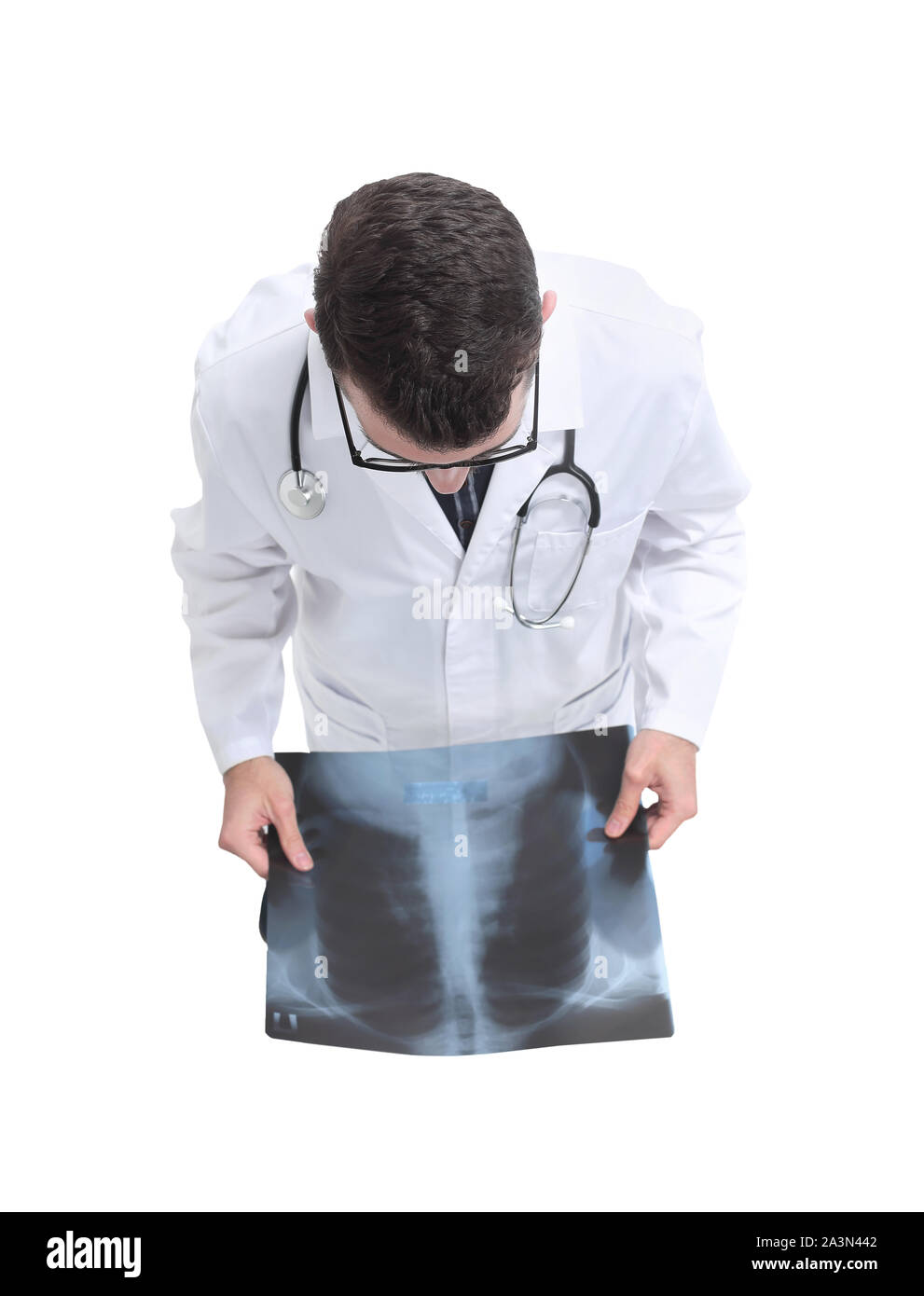 top view. man doctor looking carefully ahead. isolated on white ...