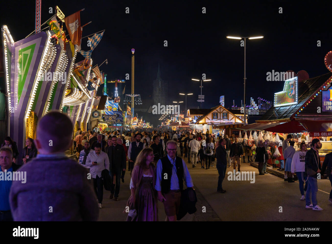 Munich, Germany - September 24: visitors, beertents and fairground ...