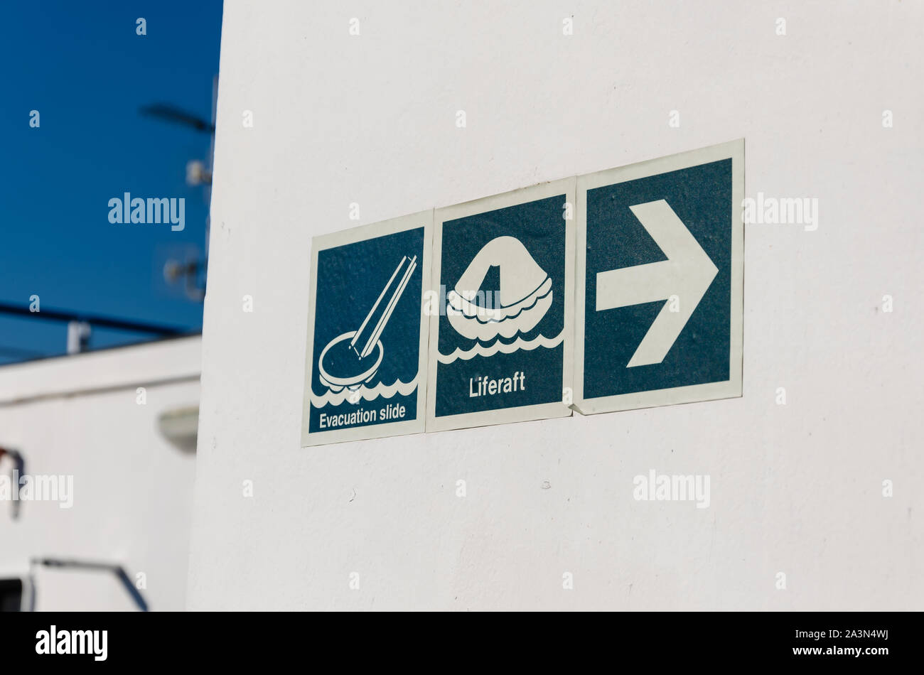 Evacuation slide and Liferaft. Maritime Passenger Signs signs Stock ...