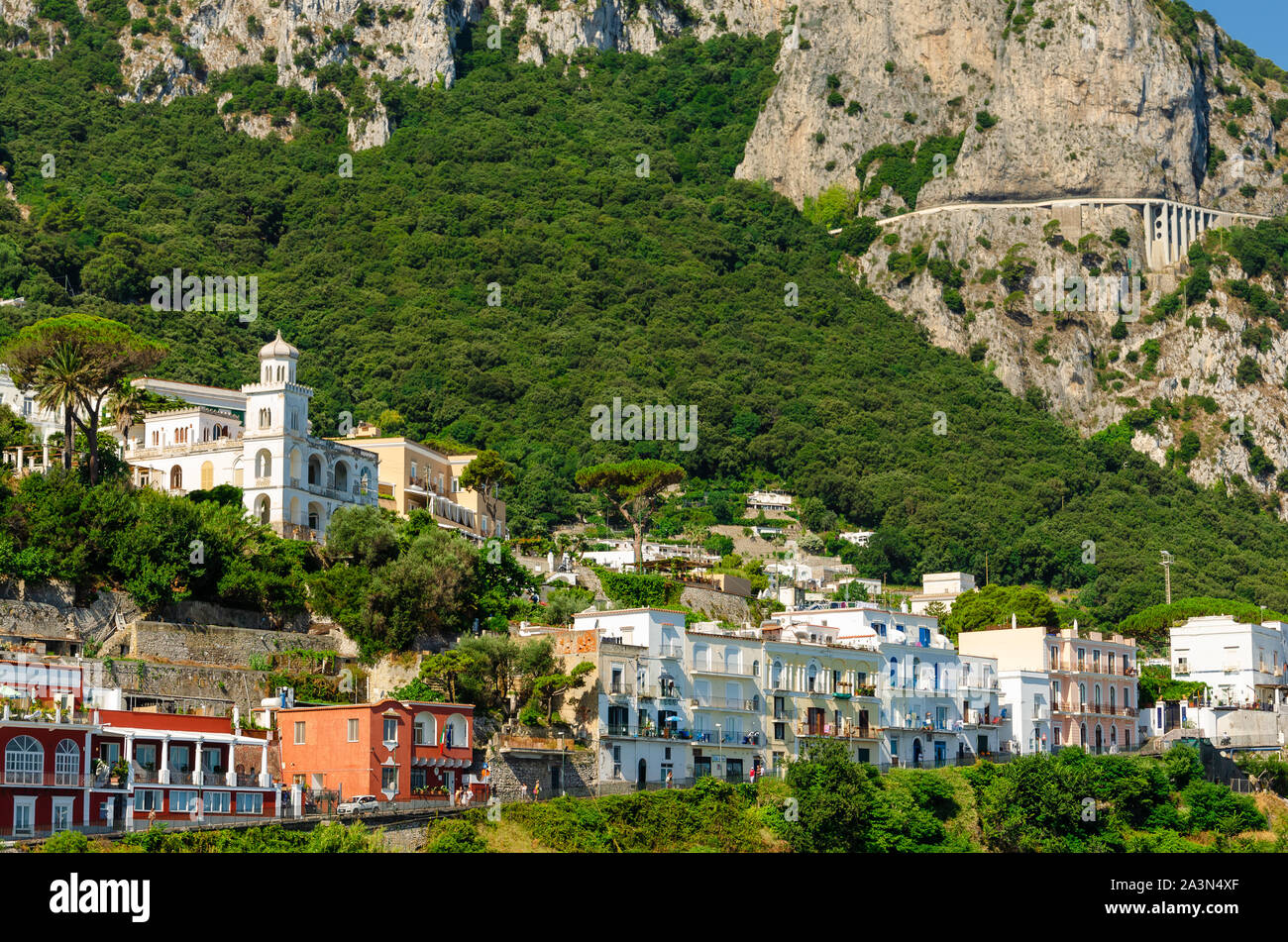 Aerial view of the buildings and seascape of Capri Island in Italy ...