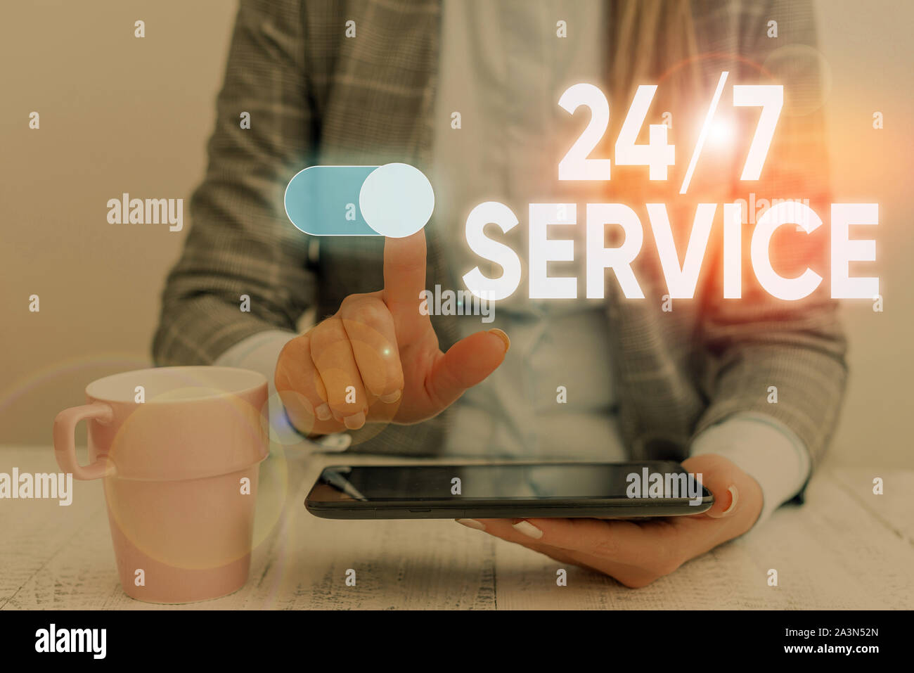 Handwriting text 24 Or 7 Service. Conceptual photo Always available to ...