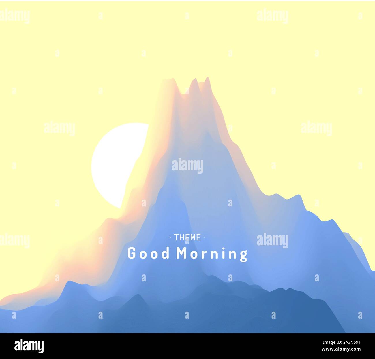 Landscape with mountains and sun. Sunrise. Mountainous terrain ...