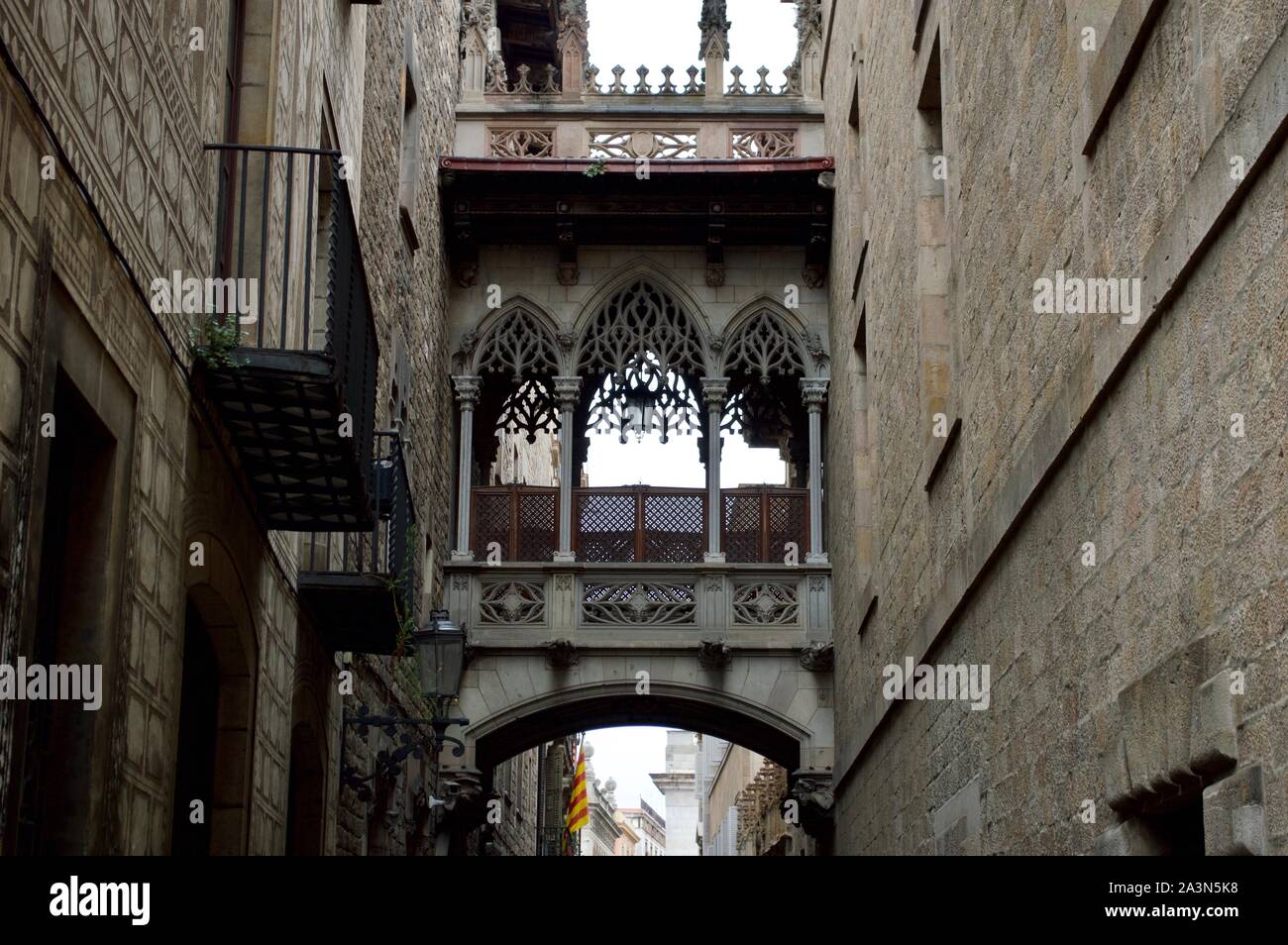 A walkway connecting two buildings in Barcelona, Spain Stock Photo - Alamy