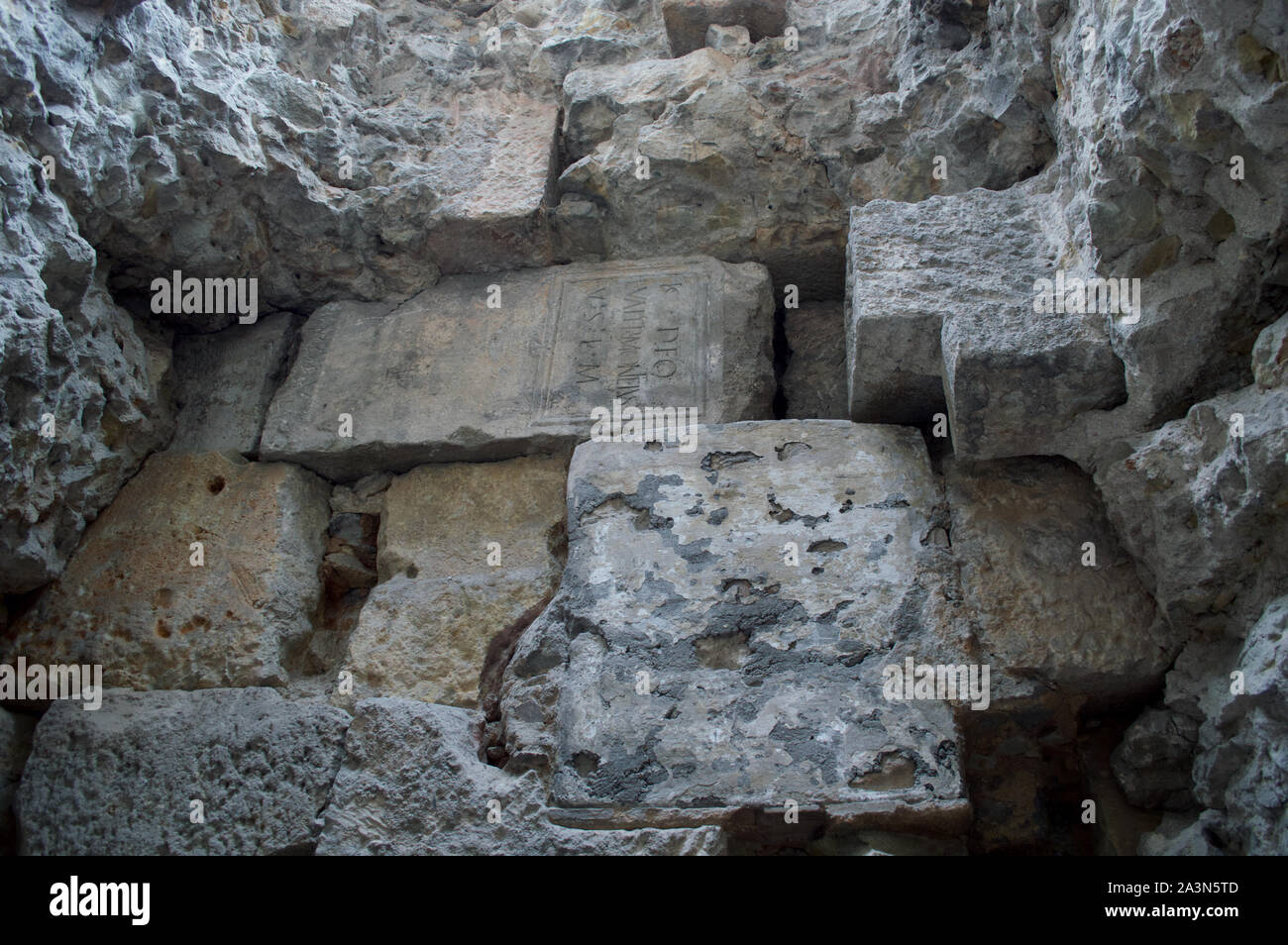Ancient Roman ruins of the old Barcino city at the MUHBA in Barcelona ...