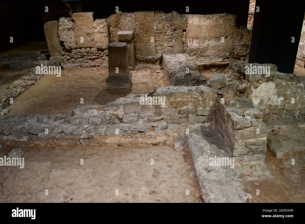 Ancient Roman ruins of the old Barcino city at the MUHBA in Barcelona, Spain Stock Photo - Alamy