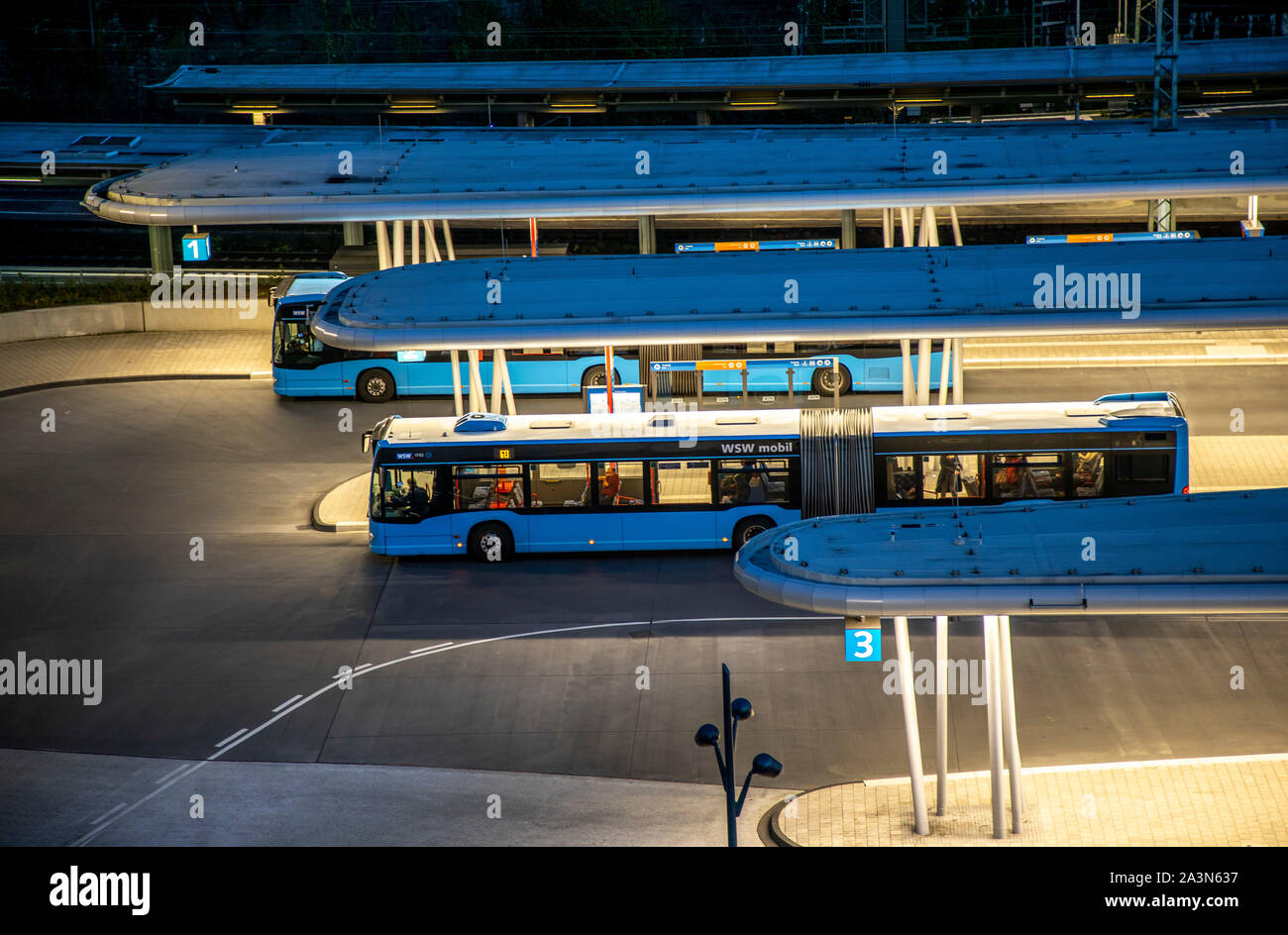 Wuppertal, Germany, Central Bus station, at the main station, 5 platforms with 18 stops for WSW ...