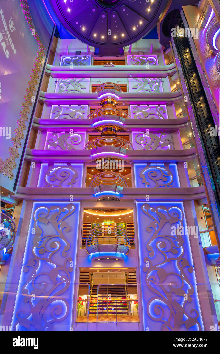 The multi floor atrium on board the Royal Caribbean cruise ship ...