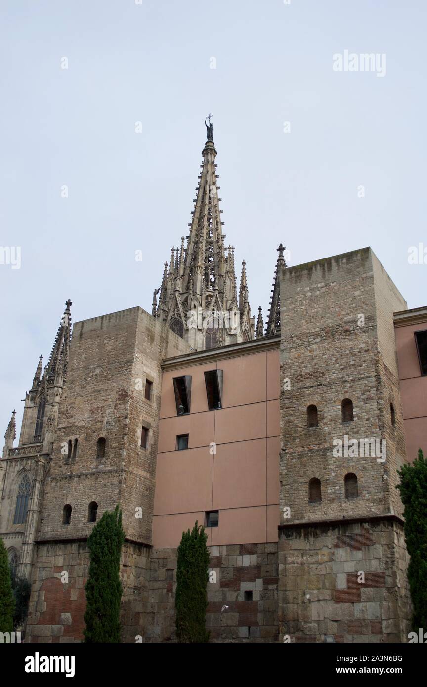 Remains of the old Roman wall in Barcelona, Spain Stock Photo - Alamy