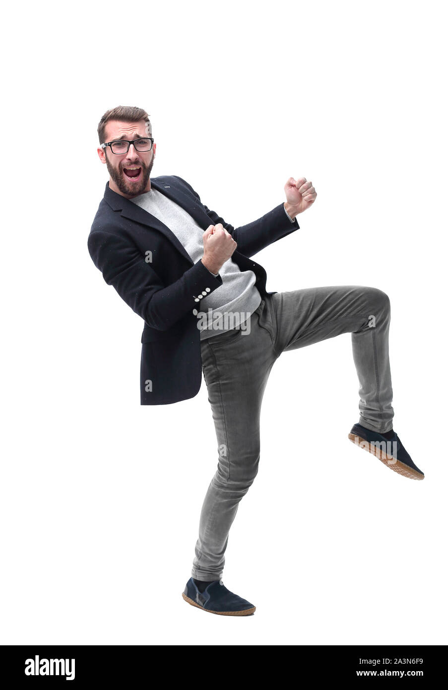 side view. happy successful business man. isolated on white background ...