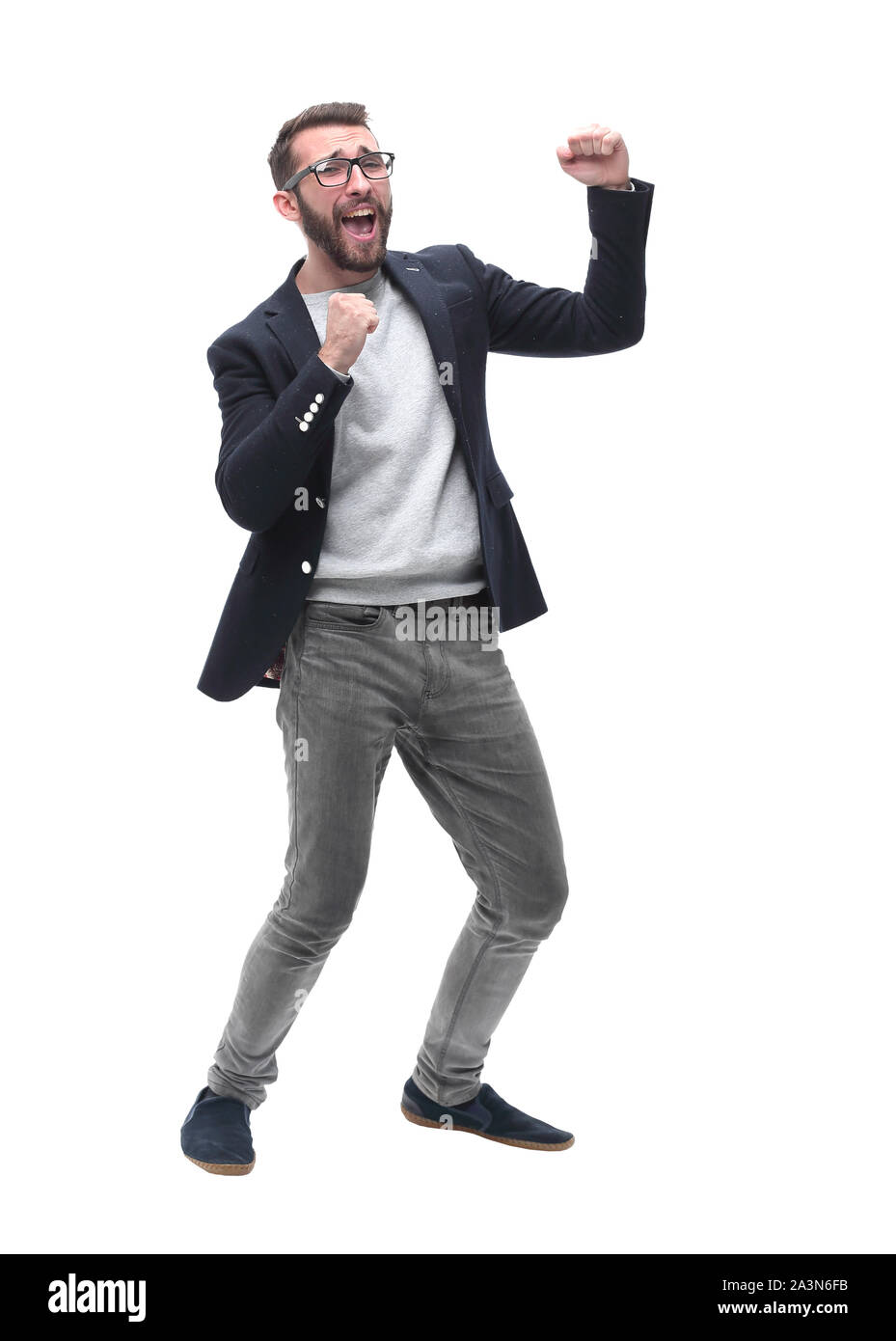 side view. happy successful business man. isolated on white background ...