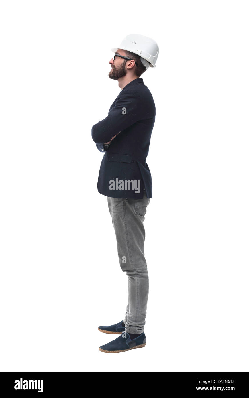 side view. qualified male architect looking at camera . isolated on ...