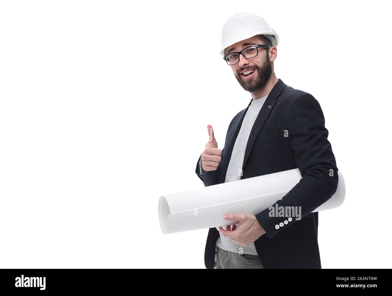 close up. engineer architect with drawings. isolated on white ...