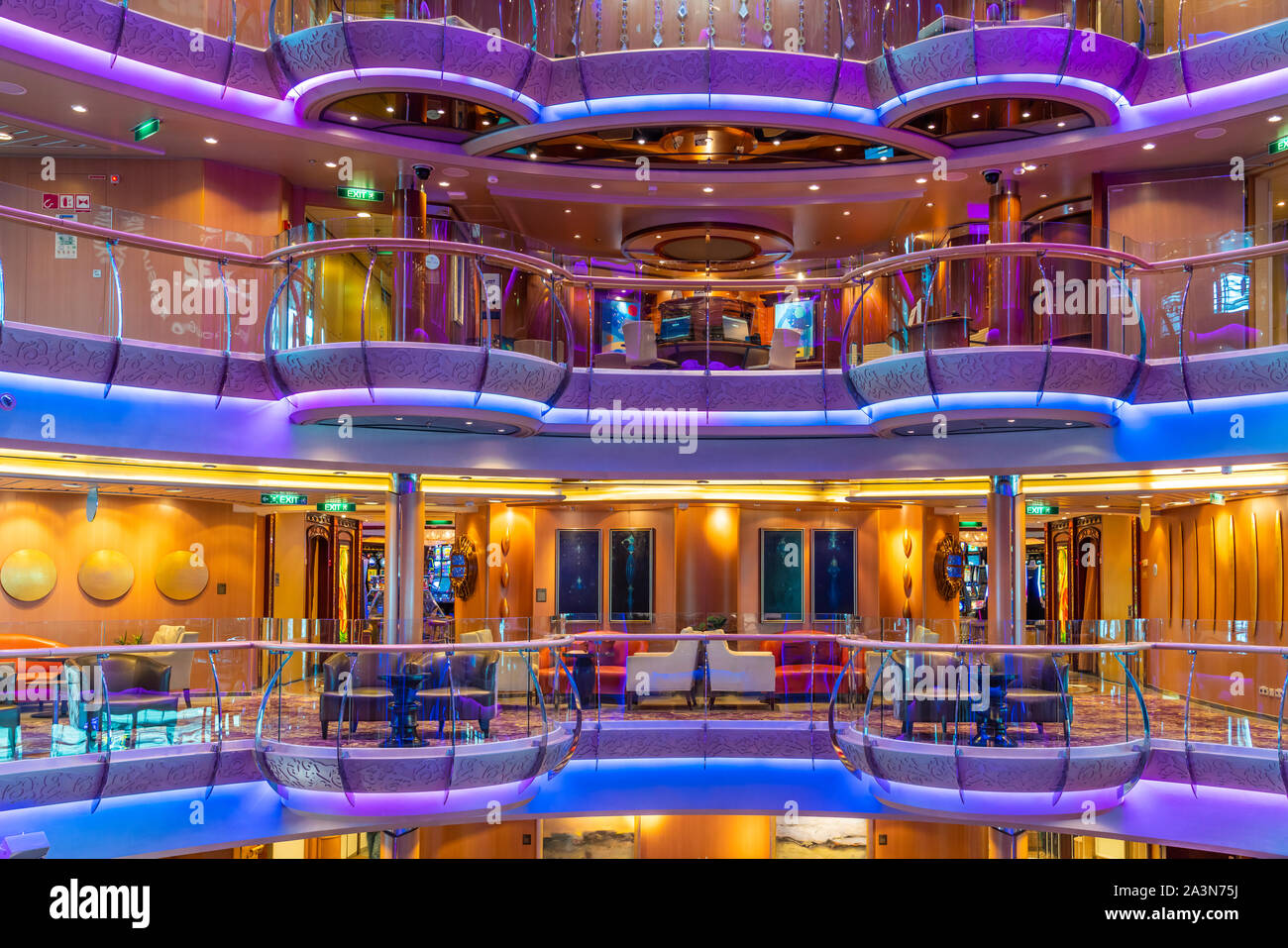 The multi floor atrium on board the Royal Caribbean cruise ship ...