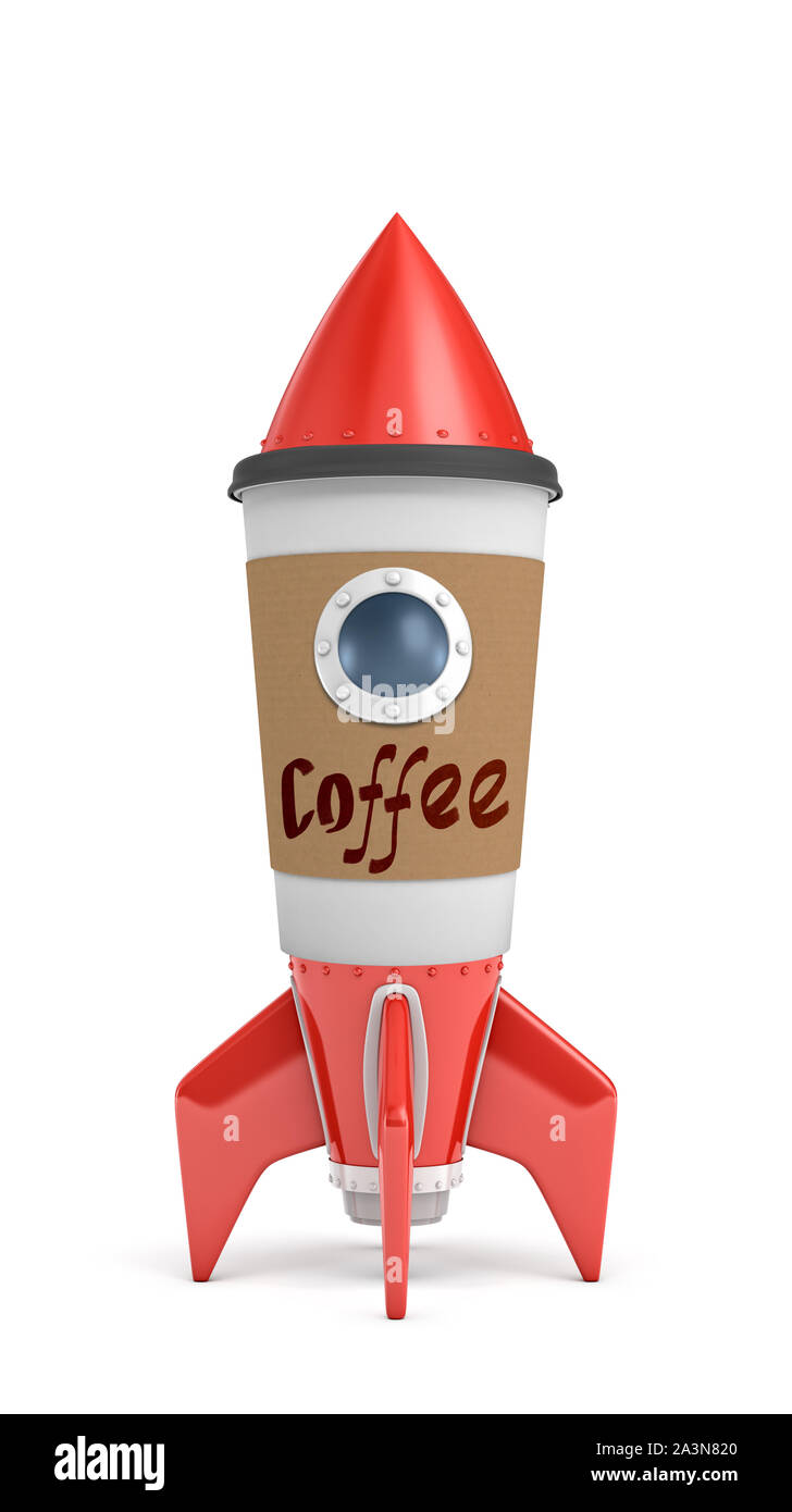 3d rendering of rocket shaped coffee paper cup isolated on white ...