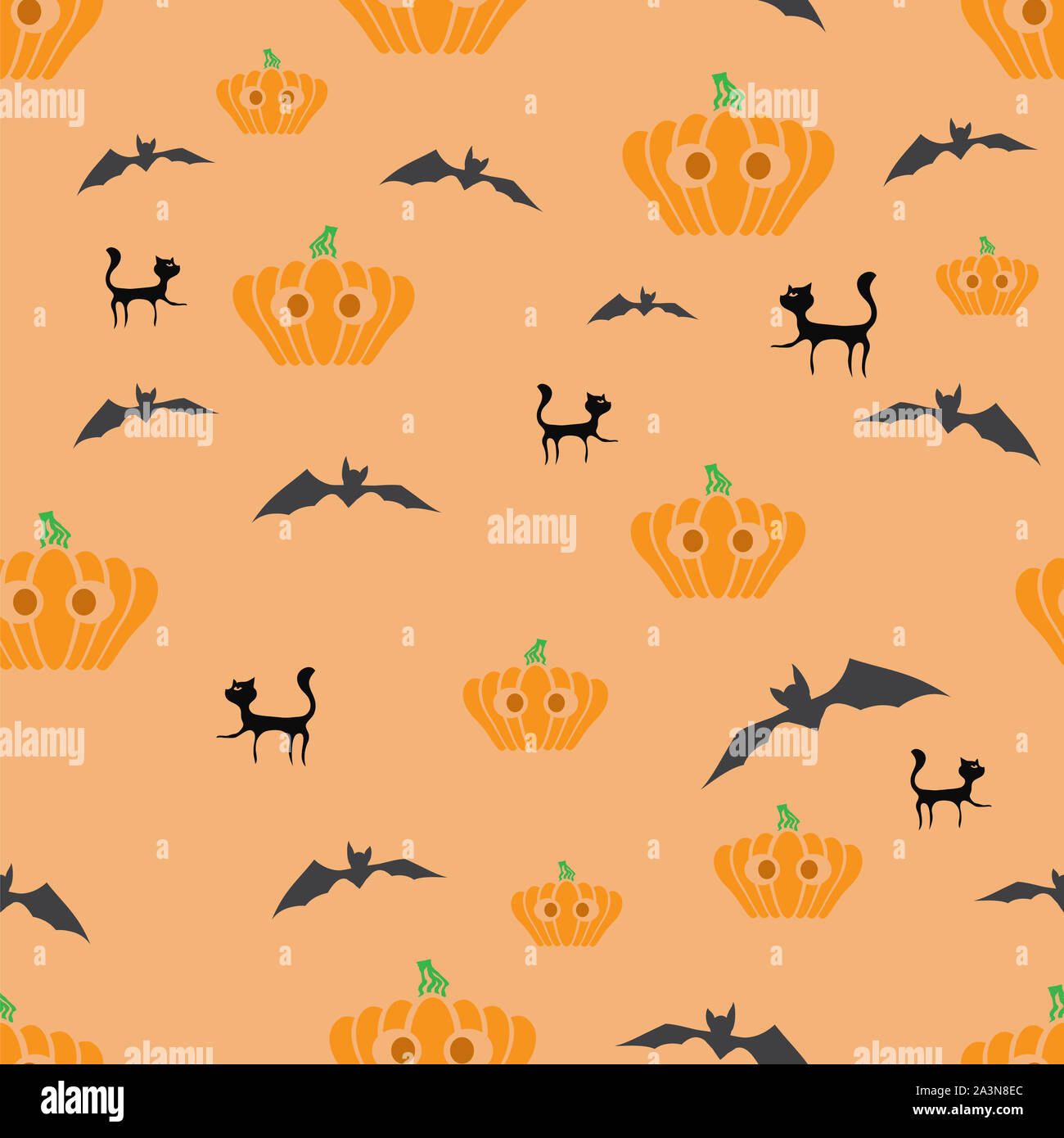 Halloween Decoration Seamless Pattern with Black Cat and Pumpkin ...