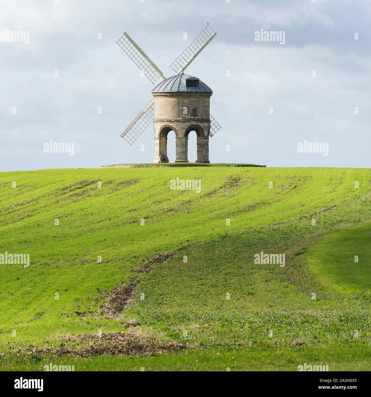 Chesterton windmill, a landmark stone arched structure in low bright ...