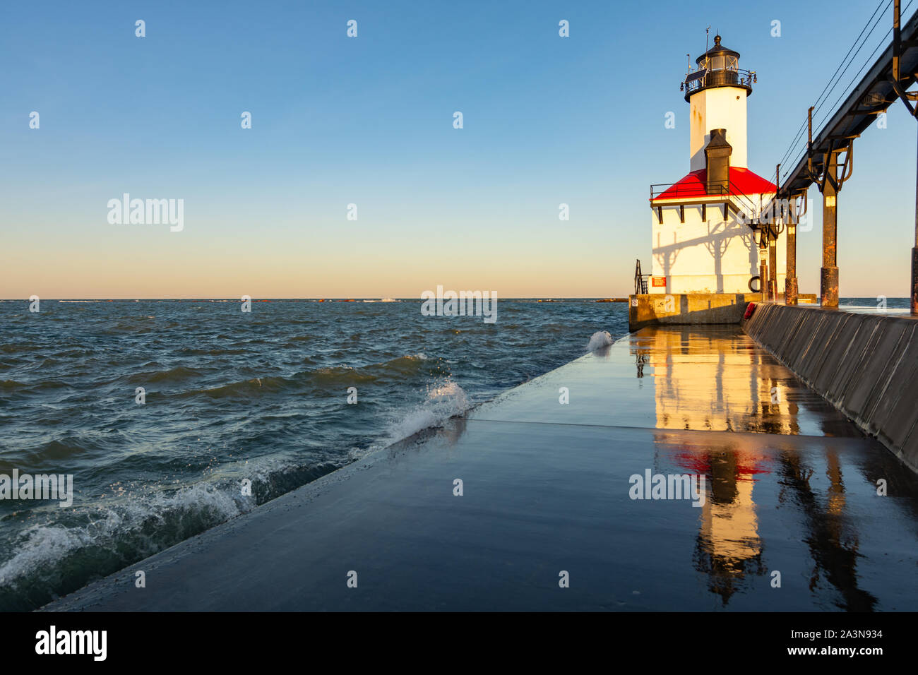 Fall sunrise at the Michigan city lighthouse, Indiana Stock Photo - Alamy