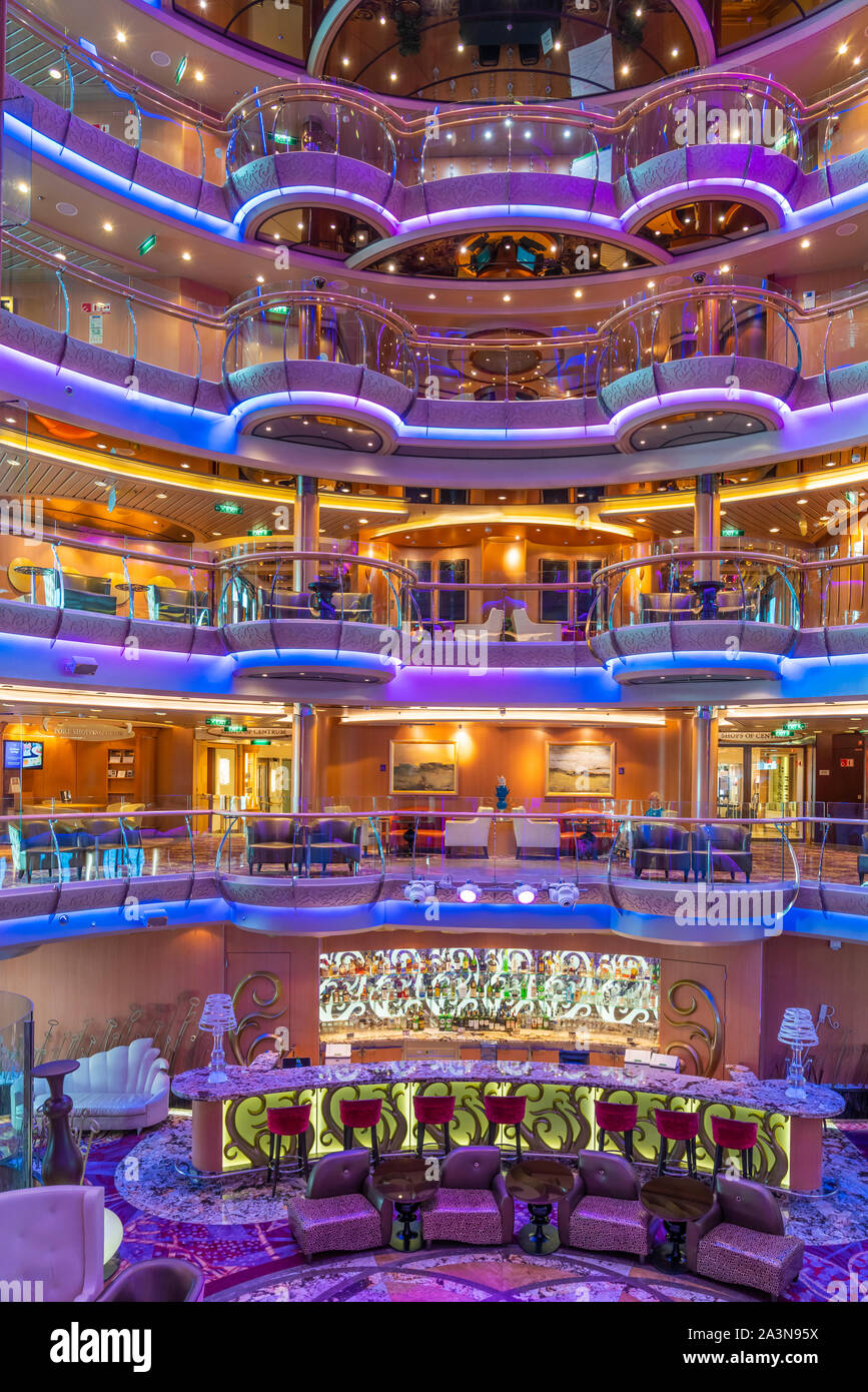 The multi floor atrium on board the Royal Caribbean cruise ship ...