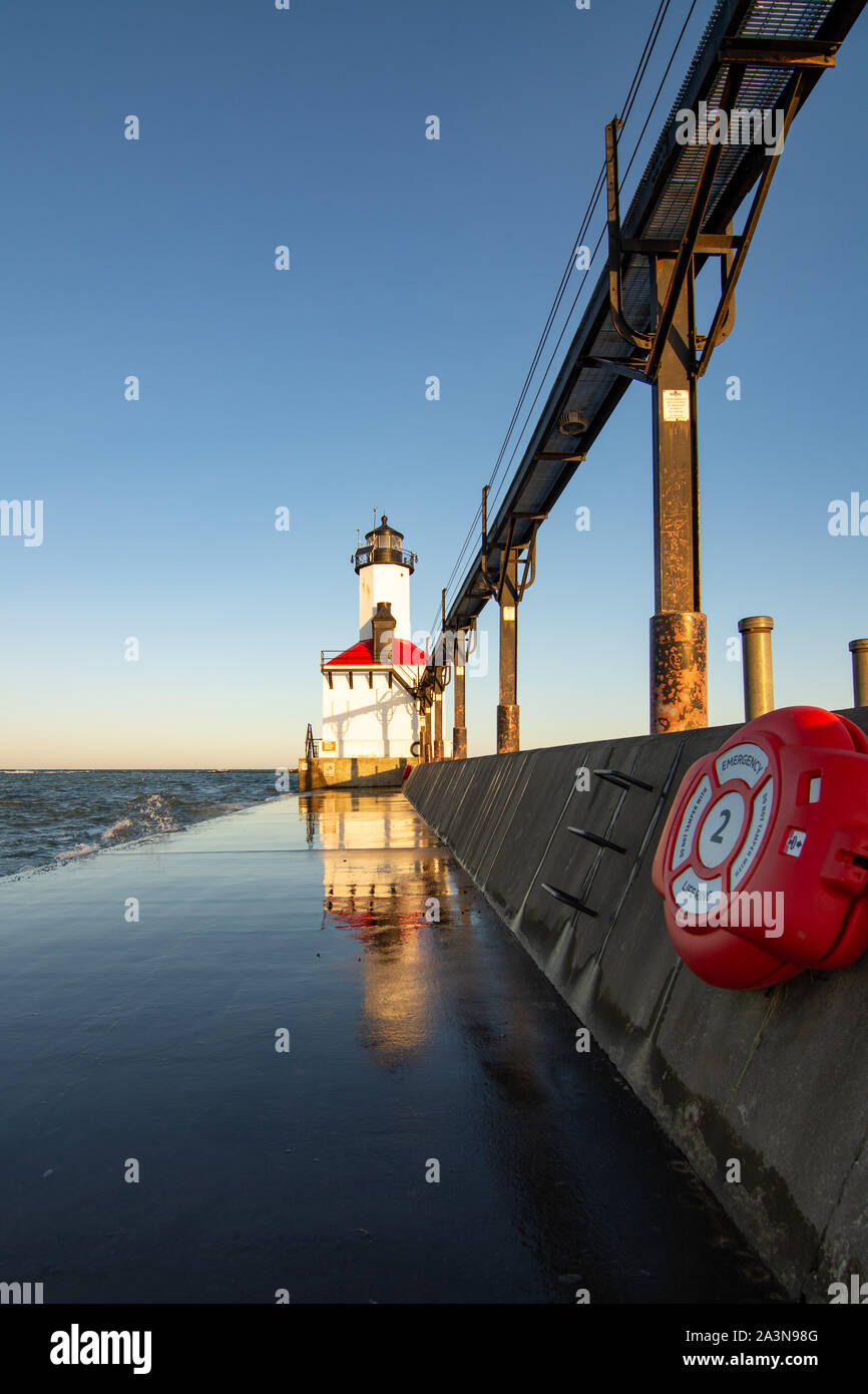 Fall sunrise at the Michigan city lighthouse, Indiana Stock Photo - Alamy