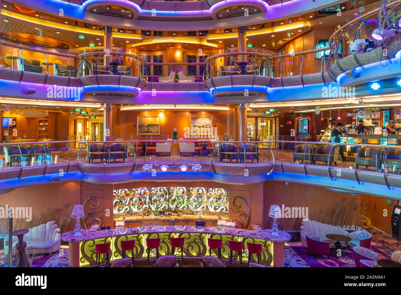 The multi floor atrium on board the Royal Caribbean cruise ship ...